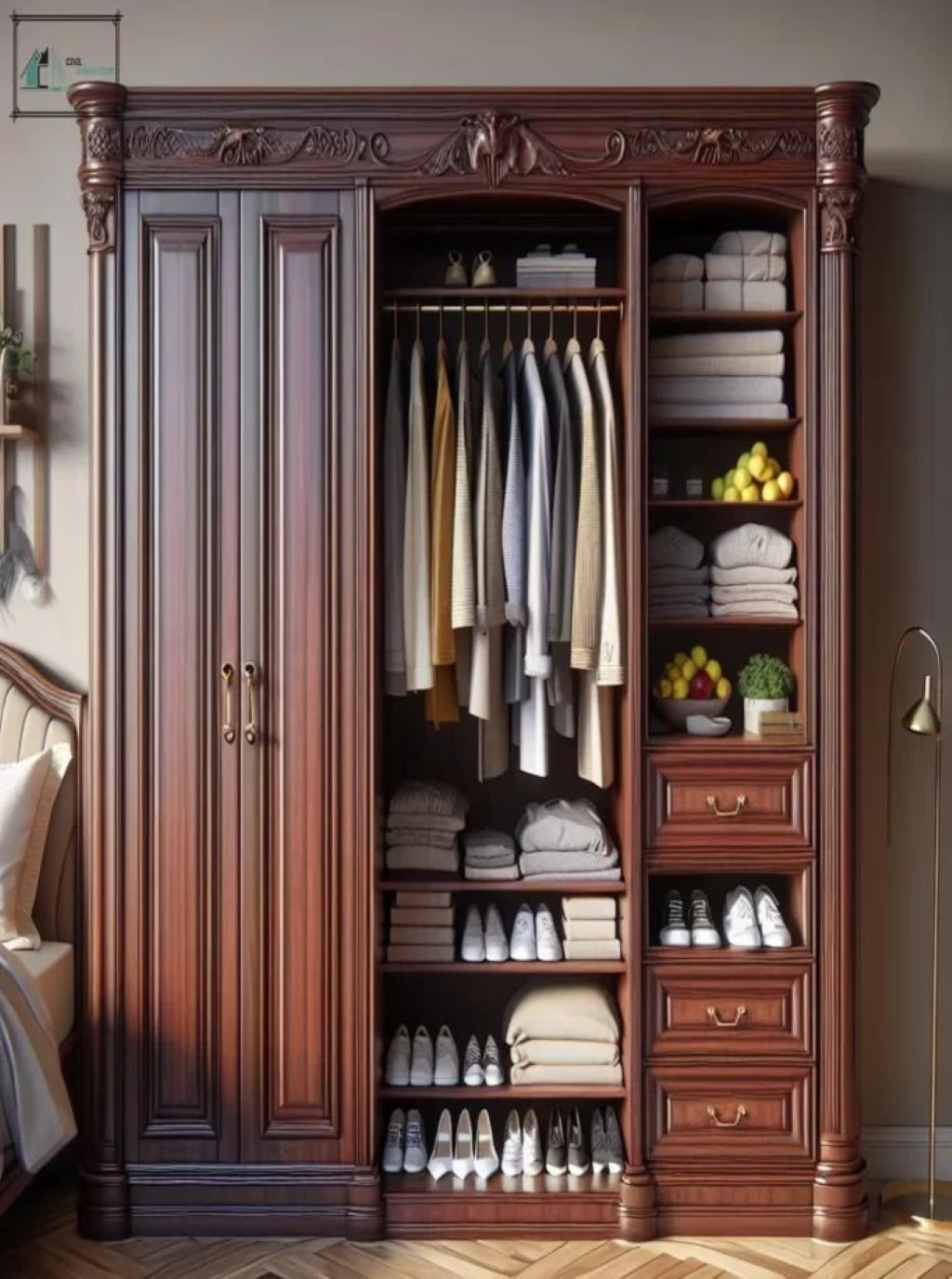Hand-Carved Solid Wood Wardrobe – Luxury Antique Chinioti